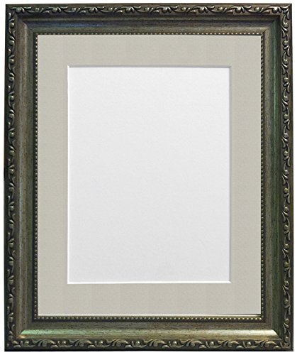 FRAMES BY POST Shabby Chic Picture Photo Frame, Plastic, Silver with Light Grey Mount, 50 x 40 cm Image Size 16 x 12 Inches