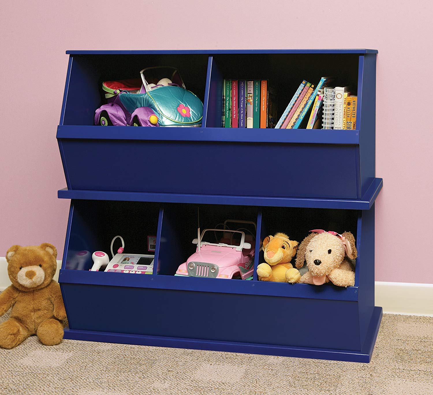 Stackable Wooden 2 Bin Open Storage Toy Organizing Cubby