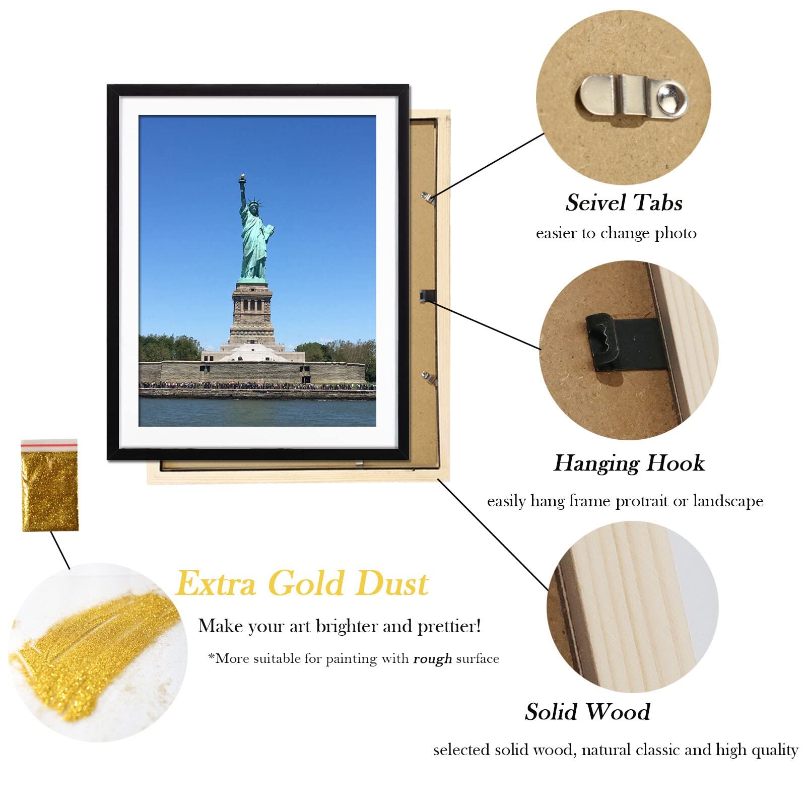 12x16 Wood Picture Frame Diamond Painting Frames 30x40cm Diamond Art Frame Display 12x16in / 30x40 cm Without Mat or 10x14 in/ 25x35cm with Mat 12 x 16 Photo Poster Frame Wall Hanging - Black 3 Pack
