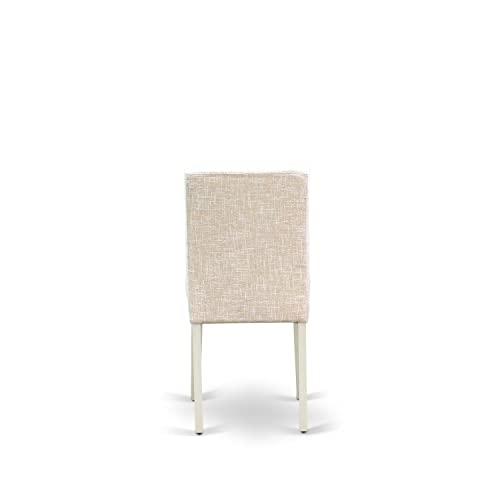 East West Furniture DLAB3-LWH-02 3Pc Round 42" Dining Room Table With Two 9-Inch Drop Leaves And 2 Parson Chair White Leg And Linen Fabric Light Beige, 3 Pieces