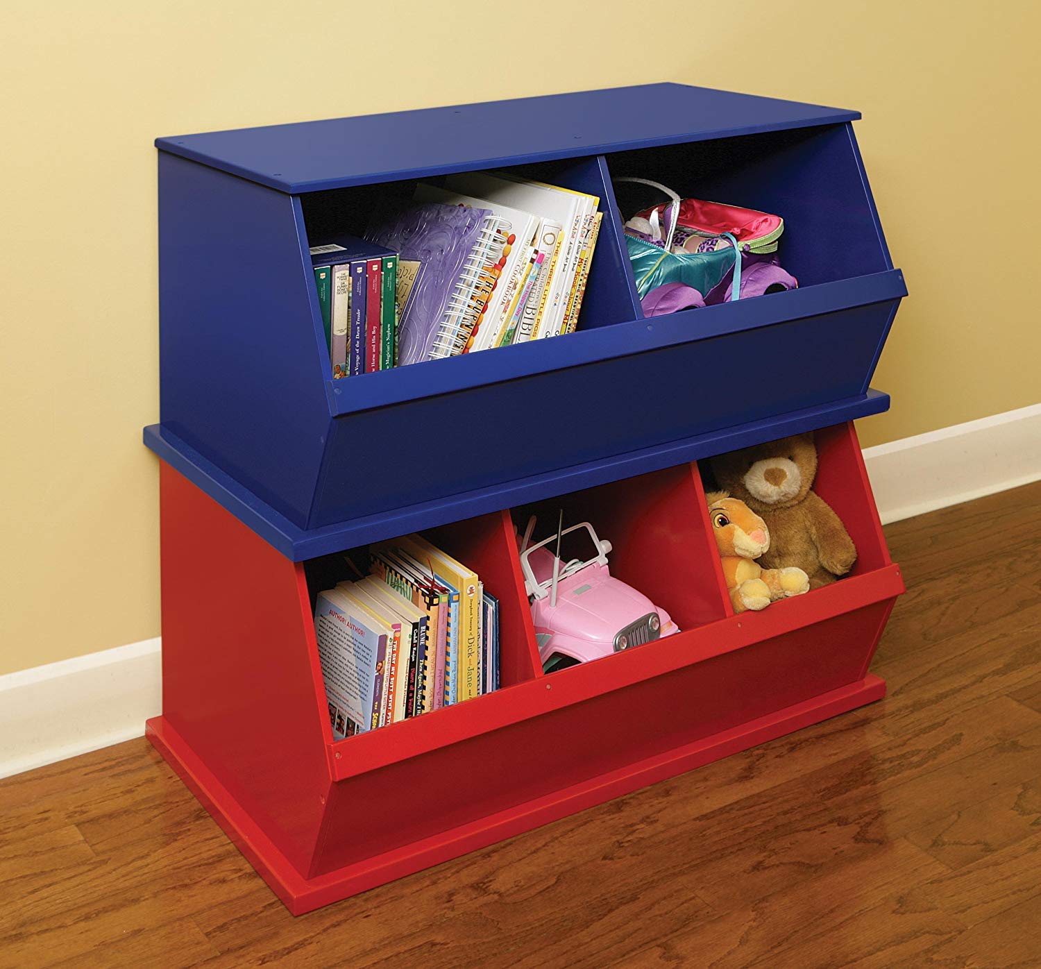 Stackable Wooden 2 Bin Open Storage Toy Organizing Cubby