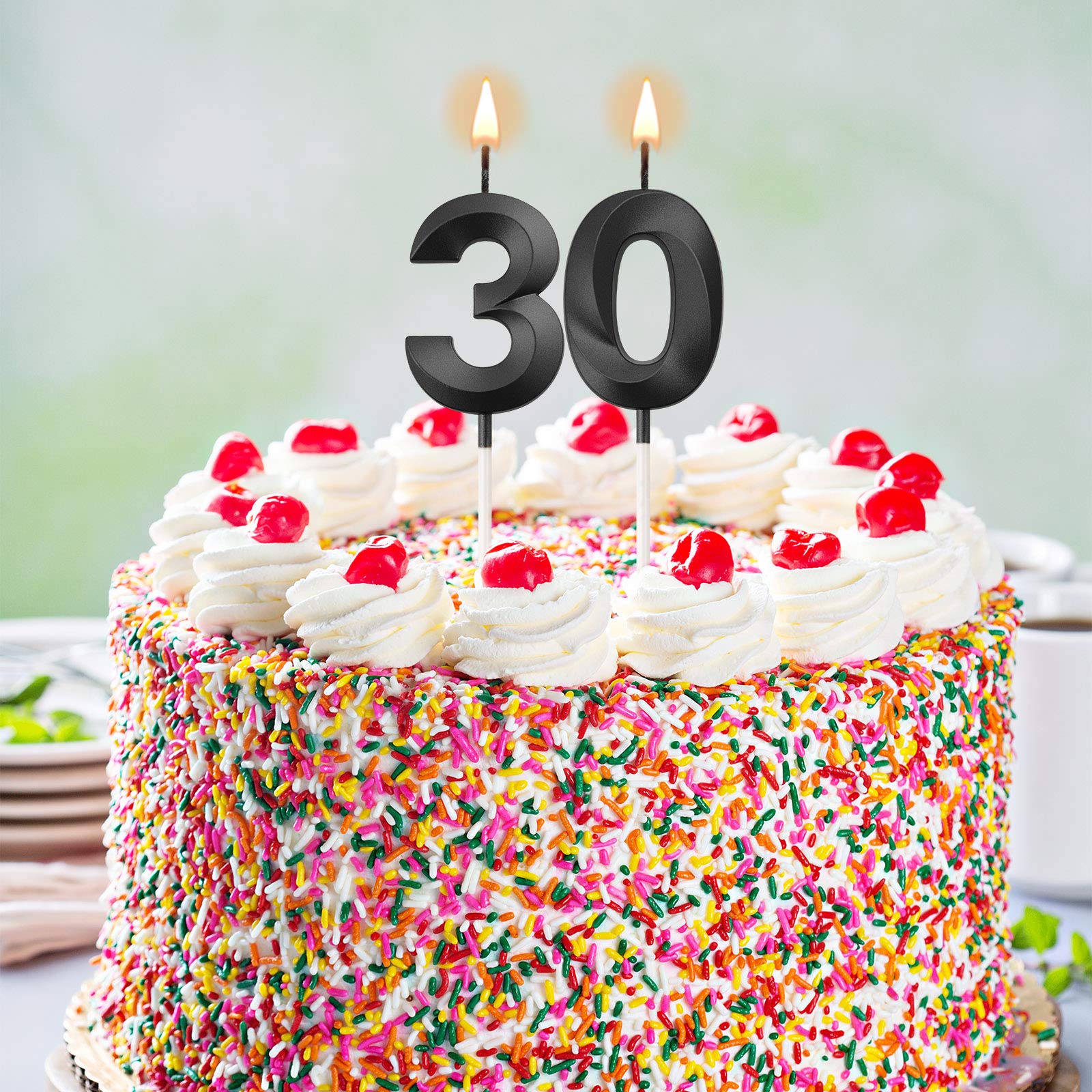 Birthday Candles Numeral Candles Cake Topper Decoration for Birthday Party Wedding Anniversary Celebration Supplies(Black,30th)
