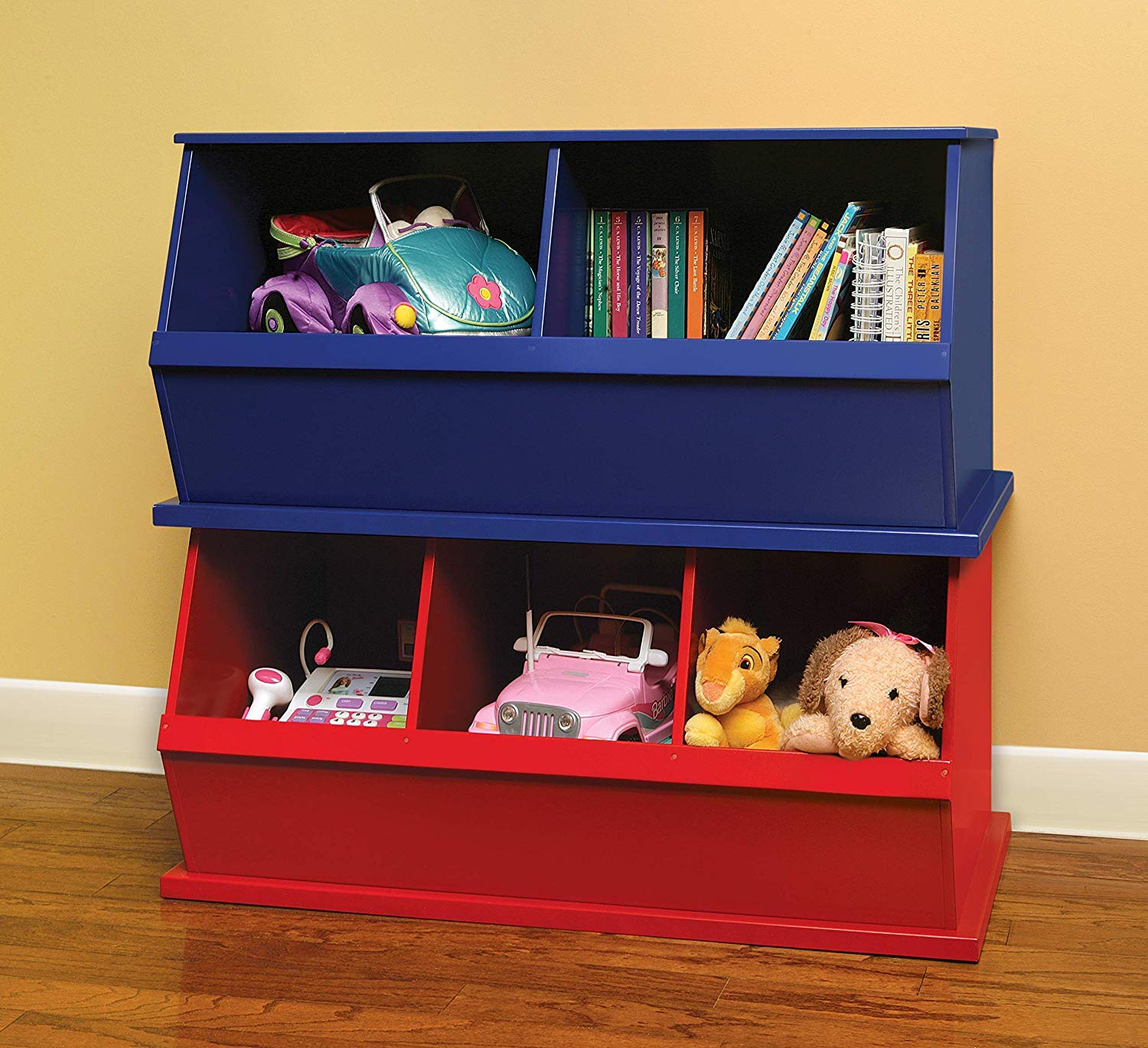 Stackable Wooden 2 Bin Open Storage Toy Organizing Cubby