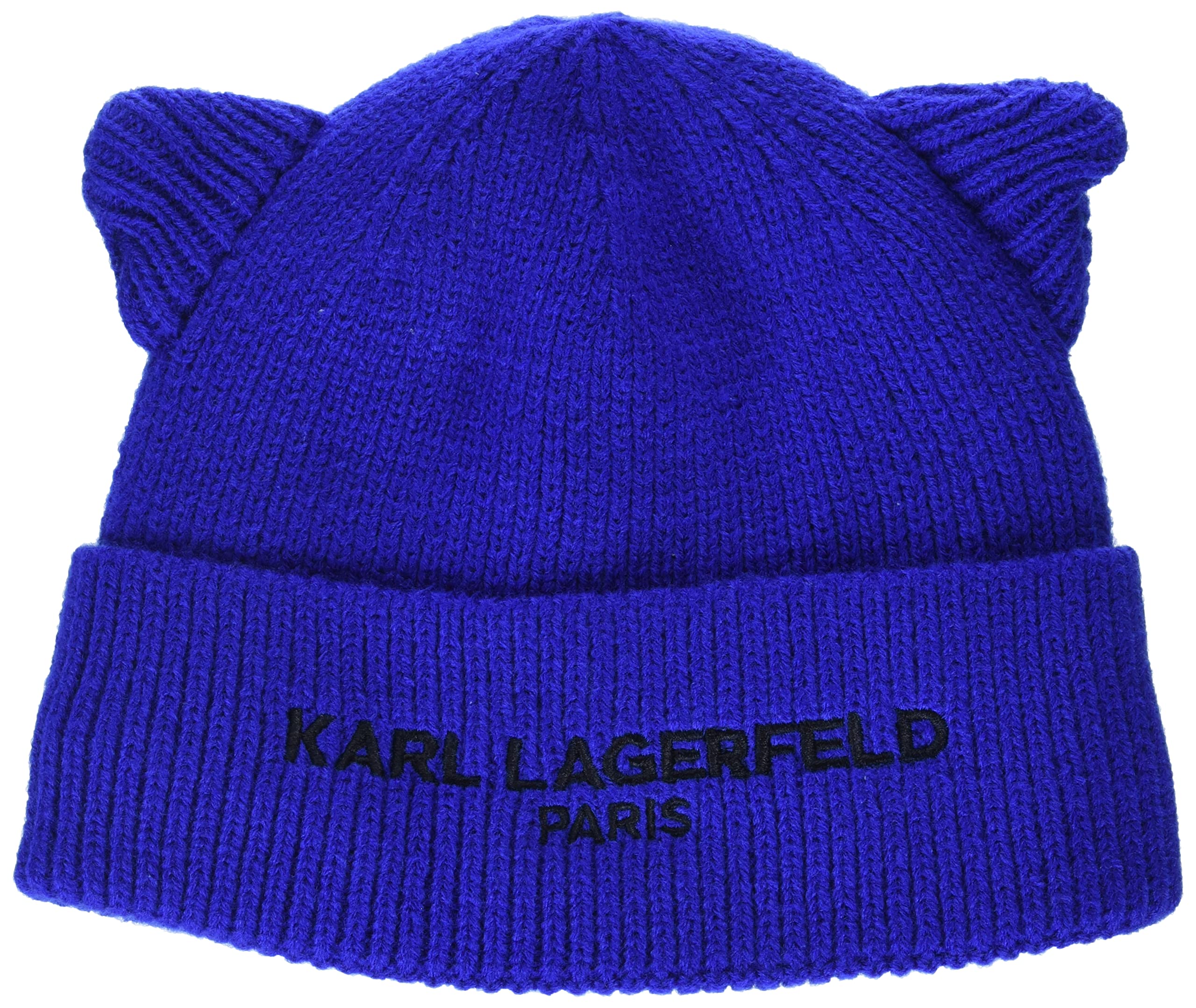 Karl Lagerfeld Paris Women's Soft Cat Ear Pom Beanie, Blue, ONE Size