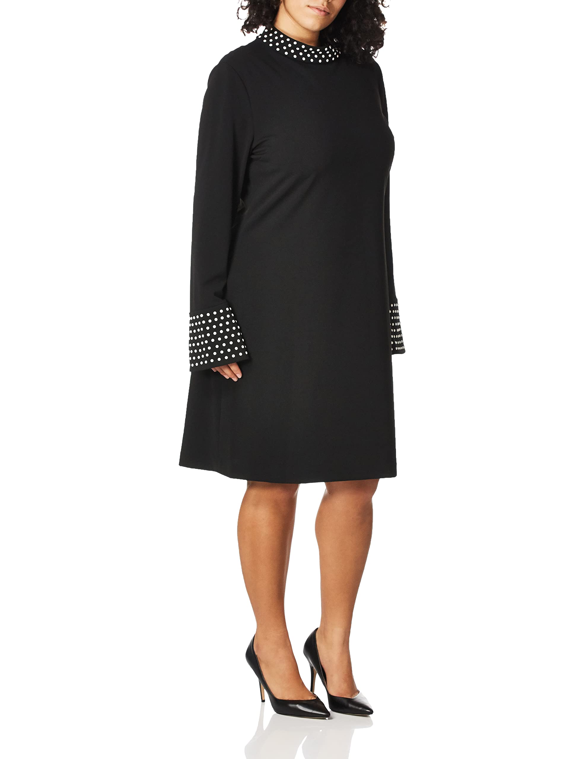 Karl Lagerfeld Paris Women's MOCK NECK BELL SLEEVE SHEATH DRESS, black, 2