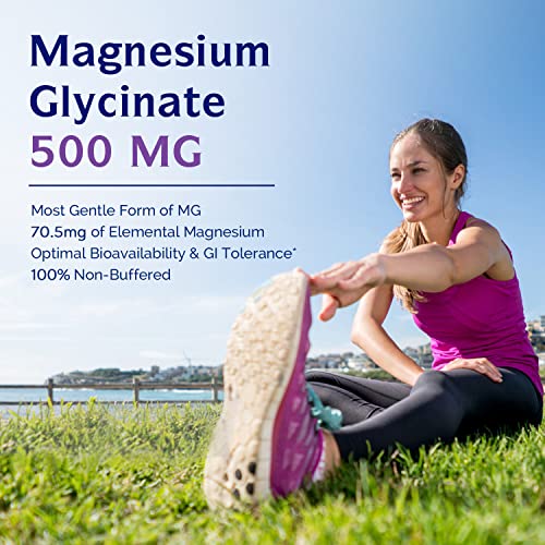 Magnesium Glycinate 500mg per Caps, 120 Veggie Caps, Chelated for Maximum Absorption, Non-GMO, NO Gluten Dairy & Soy, Supports Muscle, Joint, and Heart Health