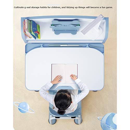 Height-Adjustable Children's Study Desk and Chair Set, LED Light Multifunctional Children's Desk, Writing Desk and Chair Set for Primary School Students, Lifting Study Table