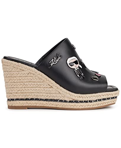 Karl Lagerfeld Paris Women's Corissa Slip on Espadrille Wedge Sandal, Deep Black, 9