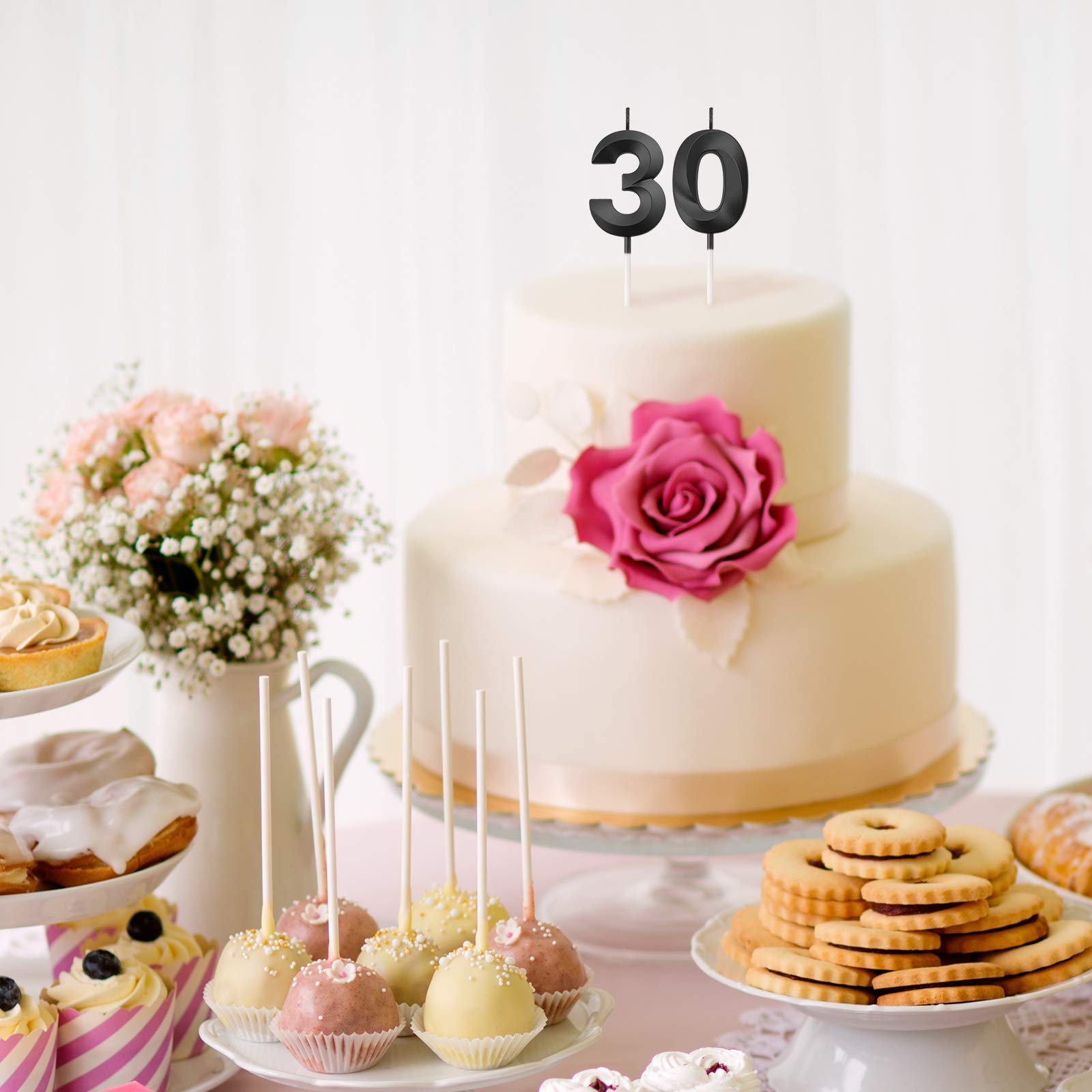 Birthday Candles Numeral Candles Cake Topper Decoration for Birthday Party Wedding Anniversary Celebration Supplies(Black,30th)