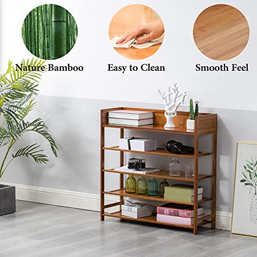 SOBIBO Shoe Rack Organizer, 5 Tier Bamboo Shoe Rack for Entryway, Front Door for Entryway,Closet and Bedroom Shoe Rack Storage, Shoe Shelf(Brown)
