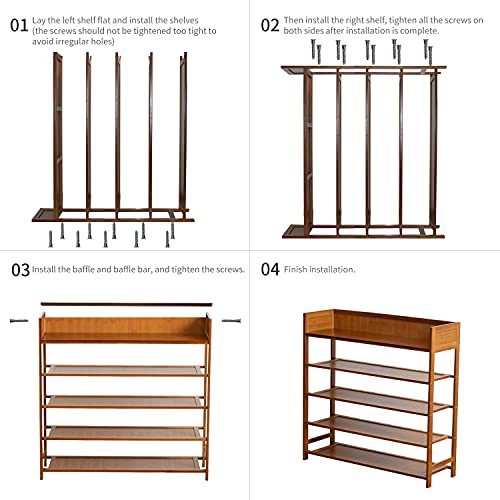 SOBIBO Shoe Rack Organizer, 5 Tier Bamboo Shoe Rack for Entryway, Front Door for Entryway,Closet and Bedroom Shoe Rack Storage, Shoe Shelf(Brown)
