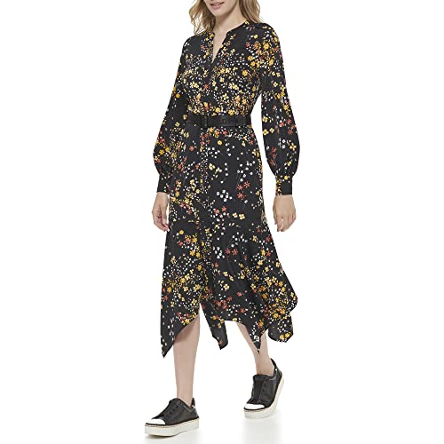 KARL LAGERFELD PARIS Women's Everyday Long Sleeve Sport Dress, BLK Multi, 6