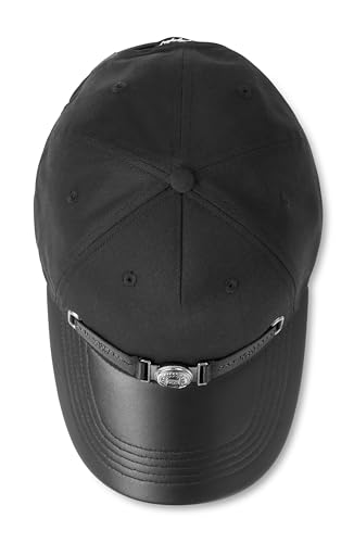 Karl Lagerfeld Paris Men's Leather Brim Metal Logo Cap, Black_Crest