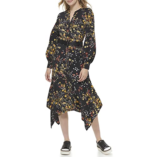 KARL LAGERFELD PARIS Women's Everyday Long Sleeve Sport Dress, BLK Multi, 6