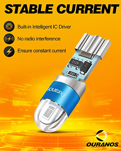 Ouranos 194 LED Bulb Blue No Polarity 168 T10 2825 LED Light Bulb for Car Interior Dome Map Door Courtesy License Plate Lights, Car Interior Atmosphere Blue Light Bulb