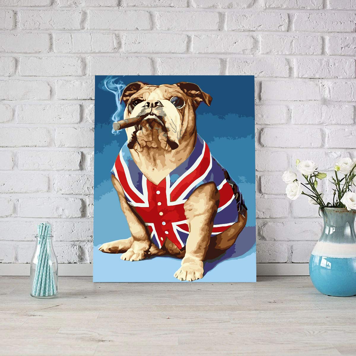 Kealux Paint by Numbers Animals Kits 40cm x 50cm Canvas, DIY Acrylic Painting for Adults and Kids with Paints, Brushes Dog Without Frame