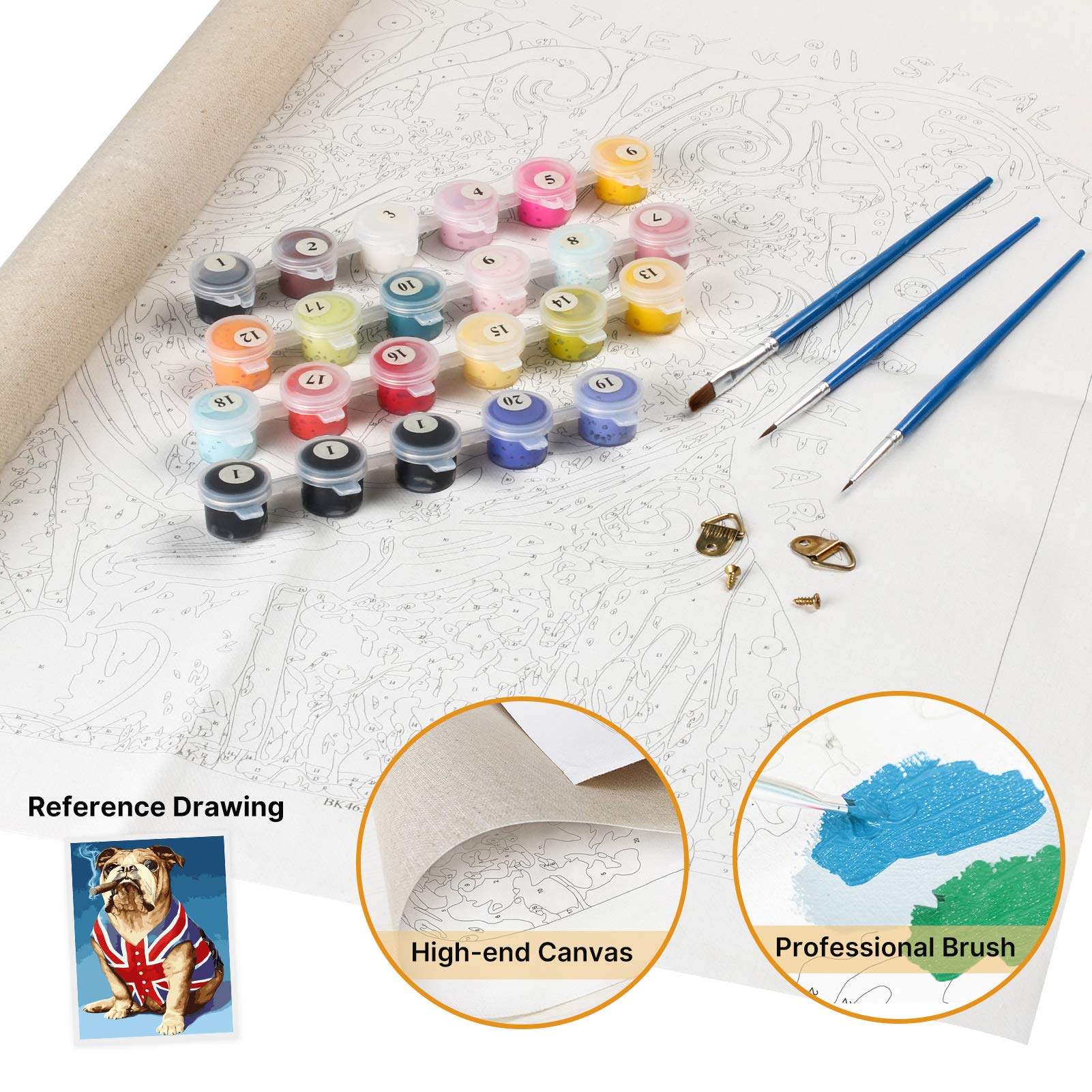 Kealux Paint by Numbers Animals Kits 40cm x 50cm Canvas, DIY Acrylic Painting for Adults and Kids with Paints, Brushes Dog Without Frame