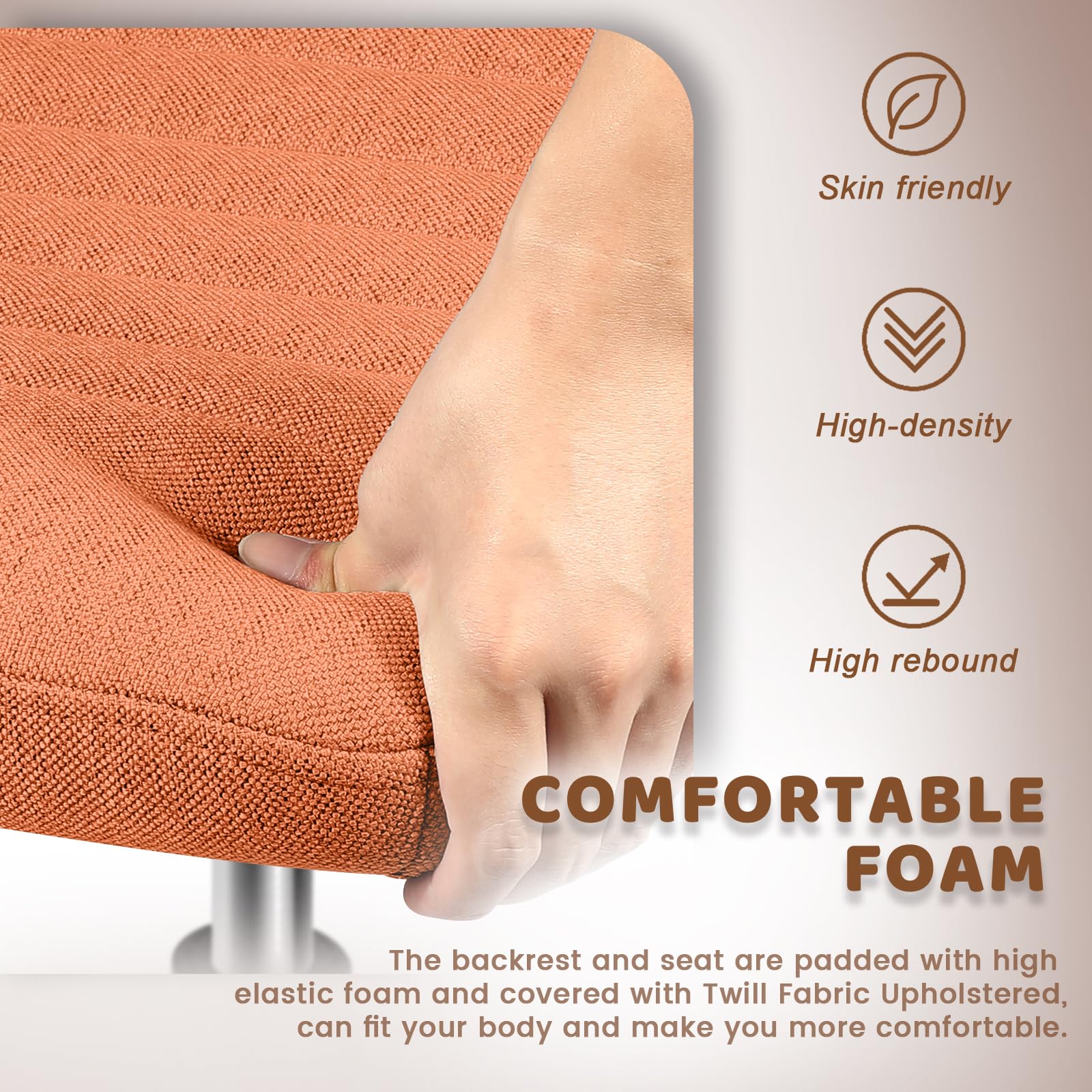 LEMBERI Fabric Padded Desk Chair No Wheels, Armless Wide Swivel Home Office Desk Chair,120° Rocking Mid Back Ergonomic Computer Task Vanity Chair for Office, Home, Make Up,Small Space (Brown)
