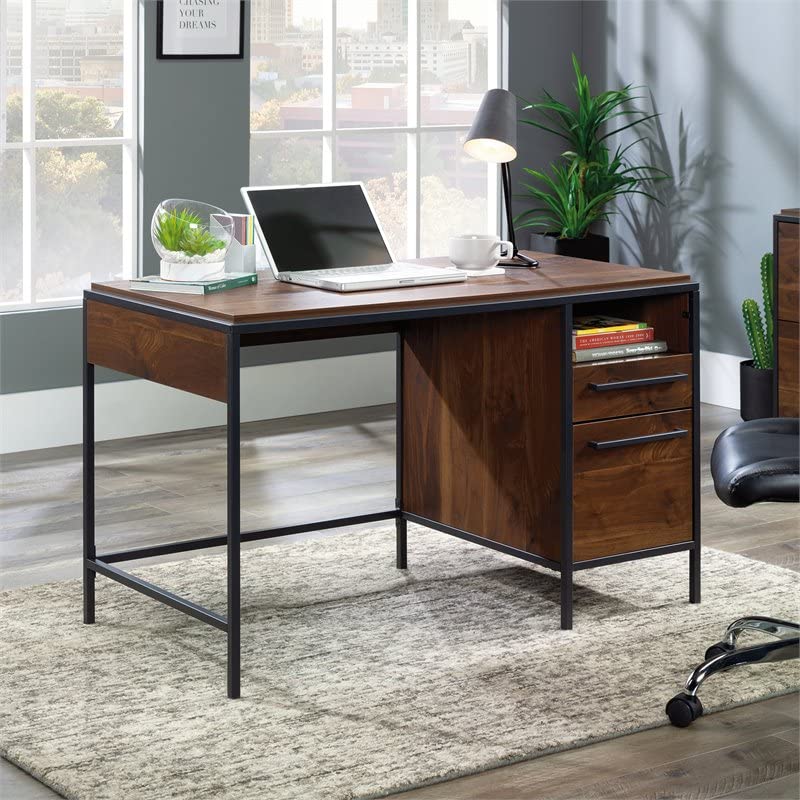 Sauder Nova Loft Home Office Desk with Drawers and Open Shelf, Grand Walnut Finish