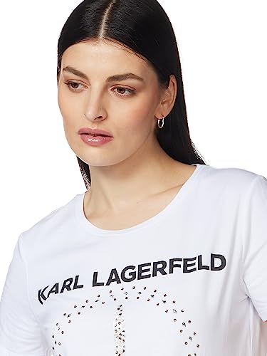 Karl Lagerfeld Paris womens Short Sleeve Sequin Eiffel Tower Tee T Shirt, Sequin Eiffel Tower White, Large US