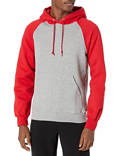Russell Athletic Mens Dri-Power Pullover Fleece Hoodie Hoody, Color Block - Oxford/True Red, XX-Large US