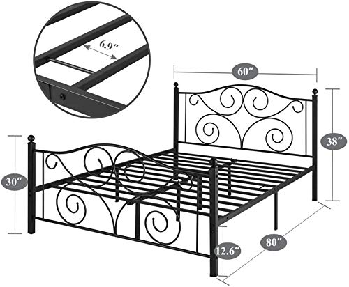 VECELO Metal Bed Frame with Headboard and Footboard, Iron Mattress Foundation No Box Spring Needed, Heavy Duty/Easy Set Up, Queen, Black
