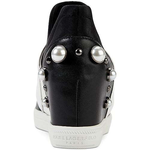 Karl Lagerfeld Paris Womens Charsi Leather Casual and Fashion Sneakers Black