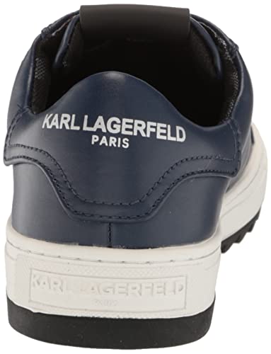 Karl Lagerfeld Paris Men's Recycled Leather Low top Sneaker, Navy, 9