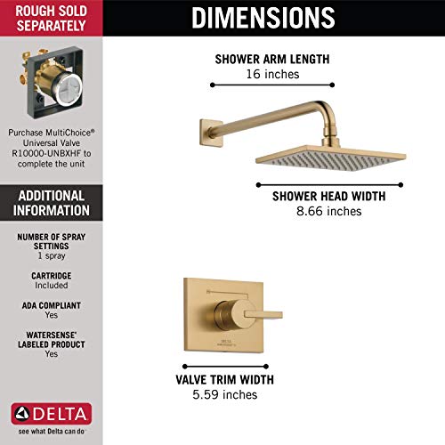 Delta Faucet Vero 14 Series Single-Function Shower Trim Kit with Single-Spray Touch-Clean Rain Shower Head, Champagne Bronze T14253-CZ (Valve Not Included)