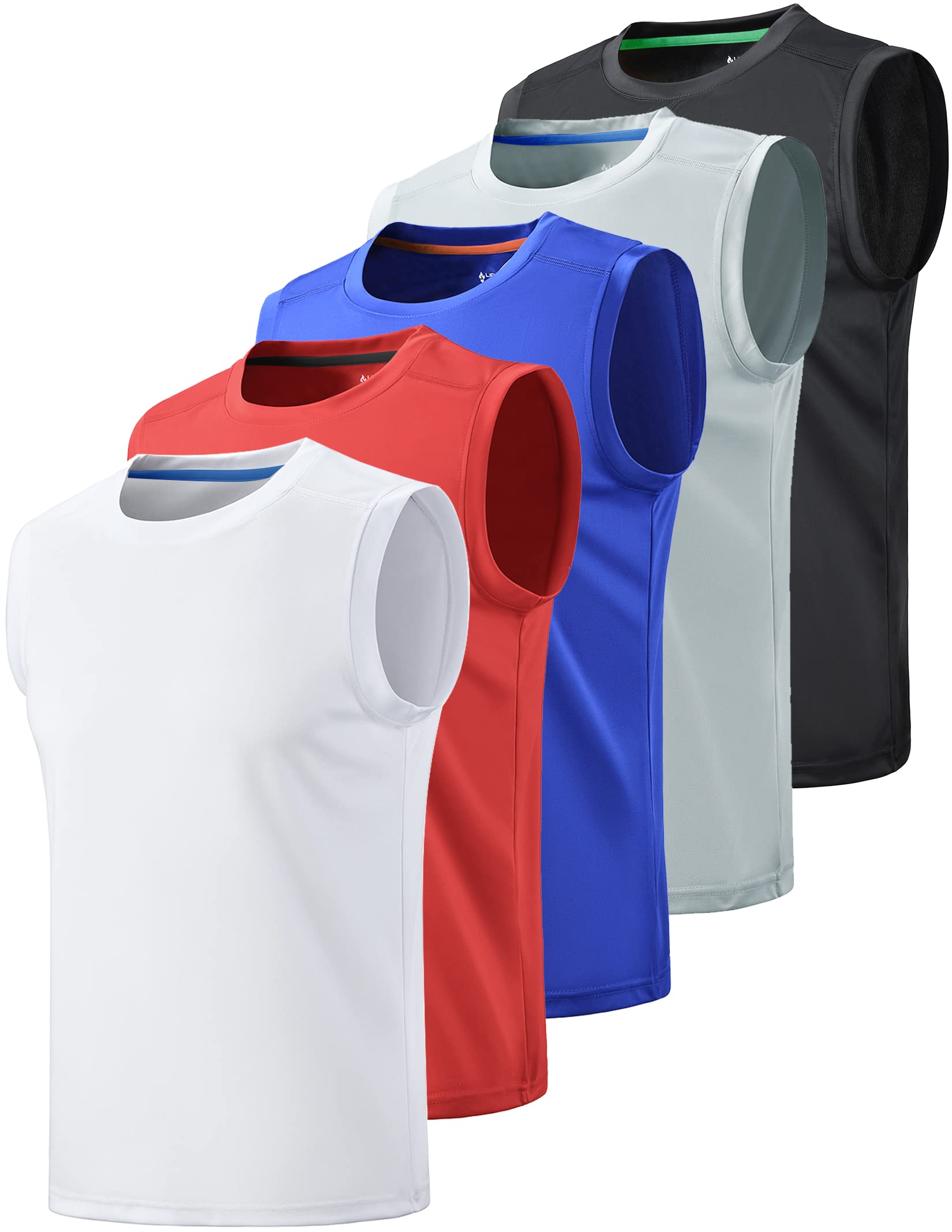 Liberty Imports Pack of 5 Men's Stretch Cool Dry Muscle Tank Tops Athletic Crewneck Sleeveless Workout Shirts (White/Red/Blue/Gray/Black, XX-Large)