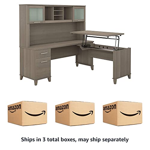 Bush Furniture Somerset 72W 3 Position Sit to Stand L Shaped Desk with Hutch in Ash Gray