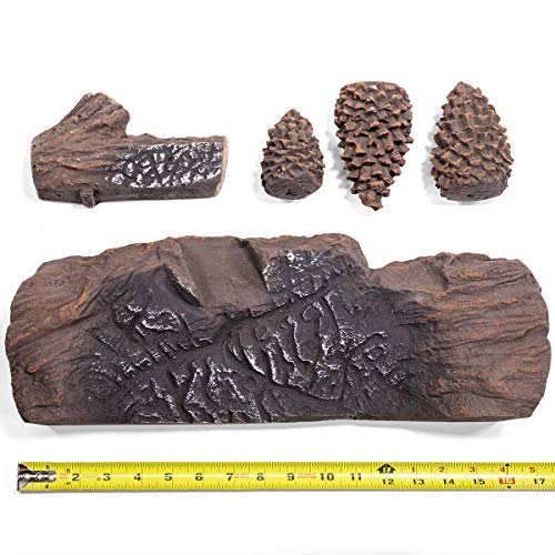 Barton 9Pc Ceramic Log Set Pine Wood Style w/Stackable Gas Heat Resistant Outdoor Indoor Fireplace Fire Wood Fake Realistic