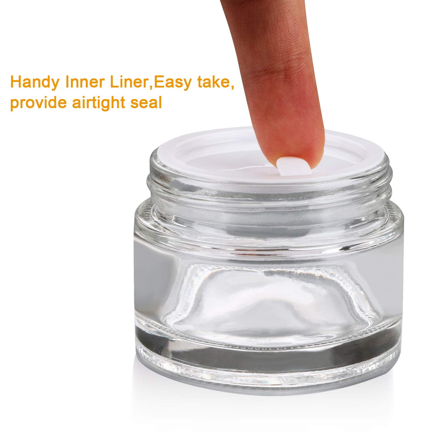Encheng 30 Pack of 2 oz Clear Round Glass Jars,with Inner Liners and black Lids,Empty Cosmetic Containers,Cream jars