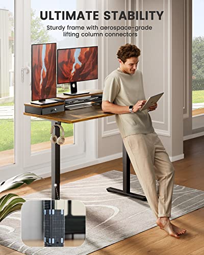 ErGear Electric Standing Desk with Double Drawers, 48x24 Inches Adjustable Height Sit Stand Up Desk, Home Office Desk Computer Workstation with Storage Shelf, Vintage Brown