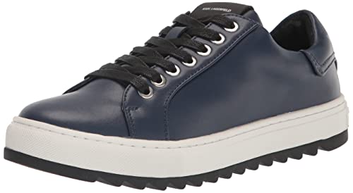 Karl Lagerfeld Paris Men's Recycled Leather Low top Sneaker, Navy, 9
