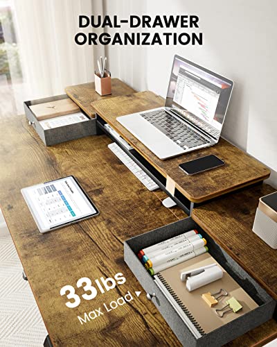 ErGear Electric Standing Desk with Double Drawers, 48x24 Inches Adjustable Height Sit Stand Up Desk, Home Office Desk Computer Workstation with Storage Shelf, Vintage Brown