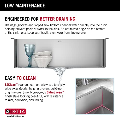 DELTA FAUCET Delta Lenta 30-inch Undermount 16 Gauge Stainless Steel Single Bowl Kitchen Sink with Accessories, 953034-30S-SS, Satin