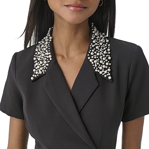 Karl Lagerfeld Paris Women's Pleated Buttons Pearl Dress, Black, 4