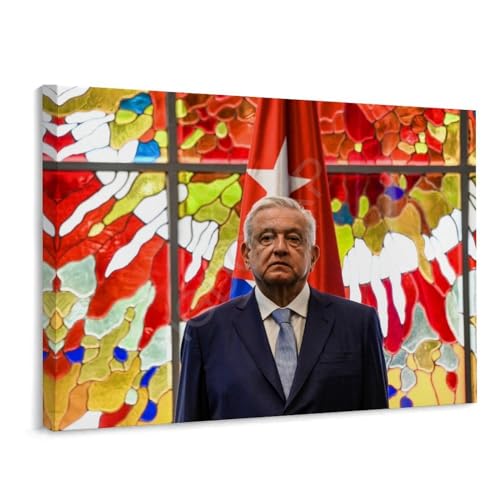 Mexican President Andres Manuel Lopez Obrador Portrait Poster (2) Canvas Poster Wall Art Decor Print Picture Paintings for Living Room Bedroom Decoration Frame-style 20x16inch(50x40cm)