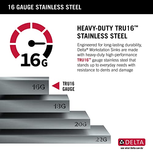 DELTA FAUCET Delta Lenta 30-inch Undermount 16 Gauge Stainless Steel Single Bowl Kitchen Sink with Accessories, 953034-30S-SS, Satin