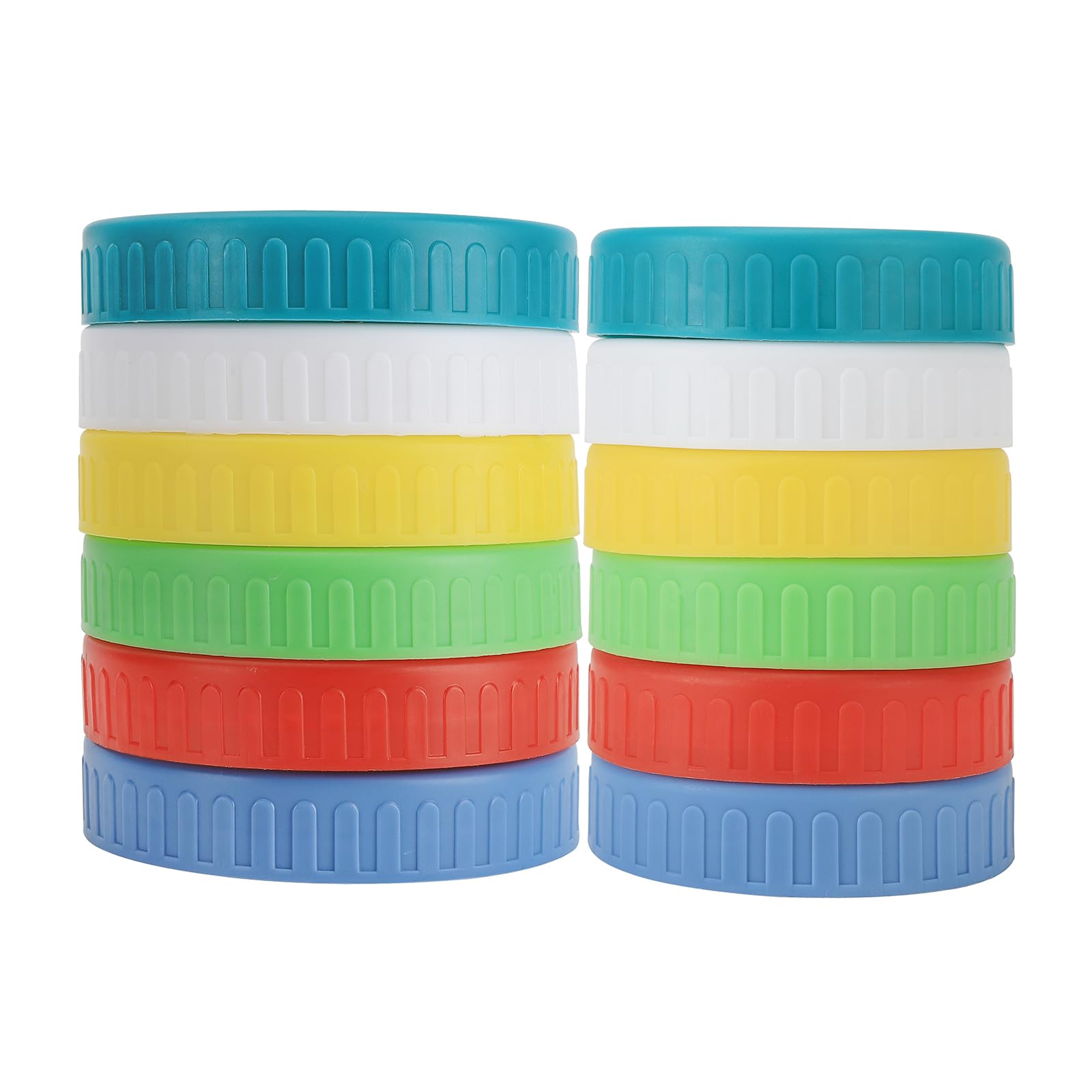 12PCS Colored Plastic Mason Jar Lids with Sealing Rings -Regular Mouth and Wide Mouth Jar Lids,Storage Caps for Canning Jars and More -Leak-Proof&100% Sealing