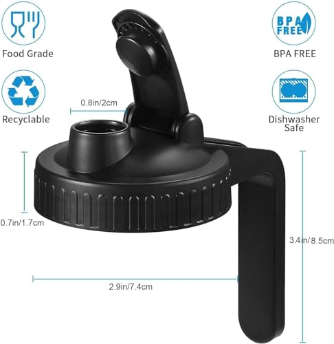 LePvo 2 Pack Regular Mouth Mason Jar Pour Spout Lids with Handle Reusable Plastic Flip Cap Lid,Leak-proof Airtight Seal Black, 70mm (Jar Not Included)