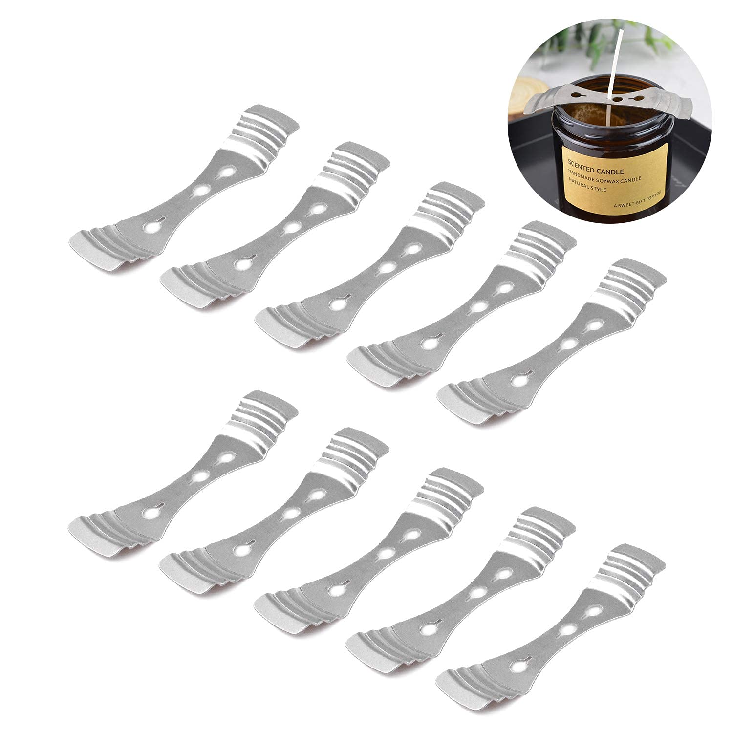 DINGPAI 20pcs Metal Candle Wick Centering Devices, Silver Stainless Steel Candle Wick Holder for Candle Making