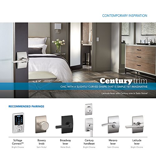 SCHLAGE F51A BWE 622 CEN Bowery Knob with Century Trim Keyed Entry Lock, Matte Black