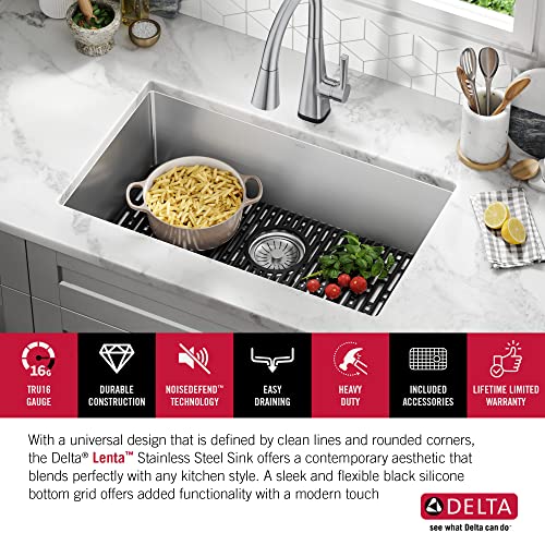 DELTA FAUCET Delta Lenta 30-inch Undermount 16 Gauge Stainless Steel Single Bowl Kitchen Sink with Accessories, 953034-30S-SS, Satin