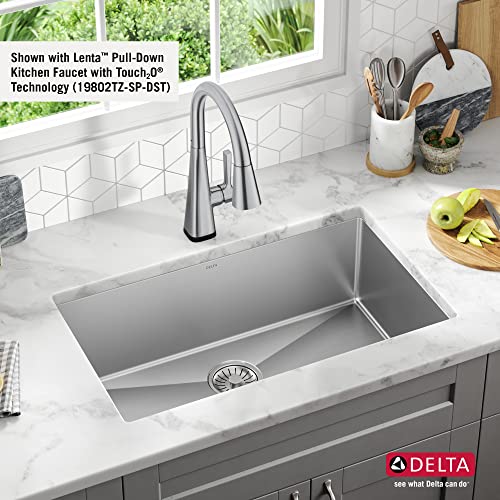 DELTA FAUCET Delta Lenta 30-inch Undermount 16 Gauge Stainless Steel Single Bowl Kitchen Sink with Accessories, 953034-30S-SS, Satin