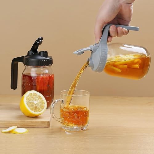 LePvo 2 Pack Regular Mouth Mason Jar Pour Spout Lids with Handle Reusable Plastic Flip Cap Lid,Leak-proof Airtight Seal Black, 70mm (Jar Not Included)