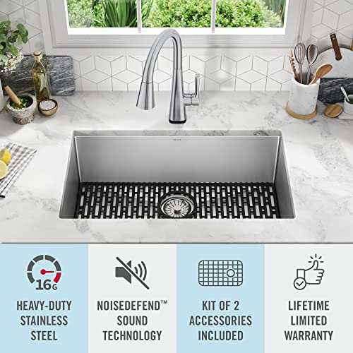 DELTA FAUCET Delta Lenta 30-inch Undermount 16 Gauge Stainless Steel Single Bowl Kitchen Sink with Accessories, 953034-30S-SS, Satin