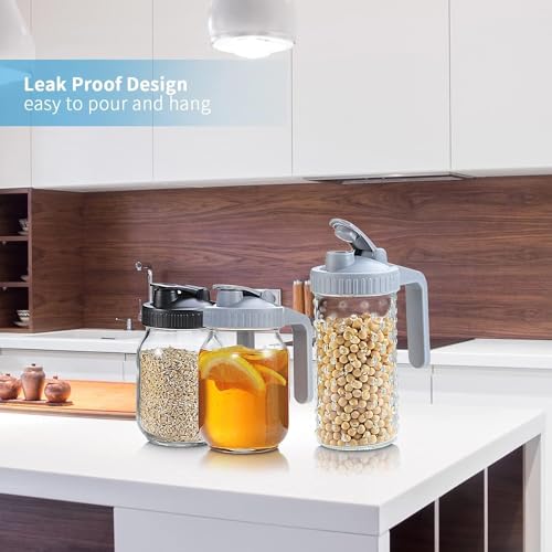 LePvo 2 Pack Regular Mouth Mason Jar Pour Spout Lids with Handle Reusable Plastic Flip Cap Lid,Leak-proof Airtight Seal Black, 70mm (Jar Not Included)