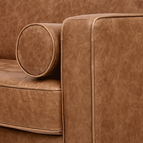 Amazon Brand – Rivet Aiden Mid-Century Modern Leather Sofa Couch, 86.6"W, Cognac